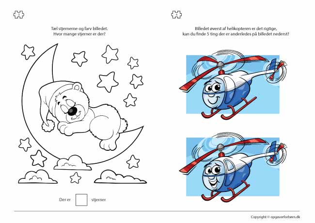 Print selv opgavehæfte med 24 sjove opgaver for børn fra 4 år